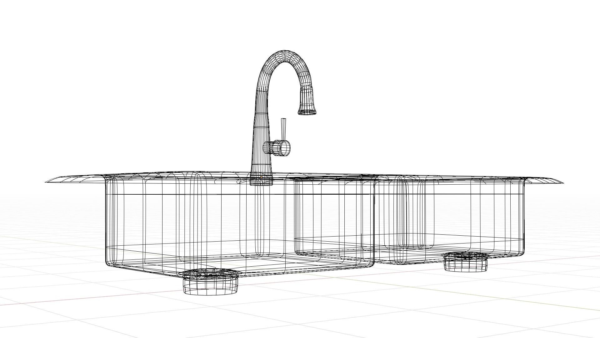 3D model Low Poly Game ready Dual Kitchen sink with drain board VR / AR ...
