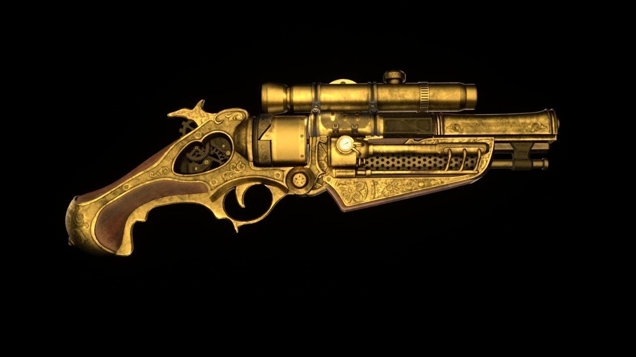 Steam Punk Gold Gun free 3D model | CGTrader