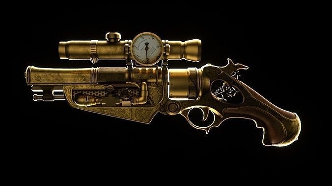 Steam Punk Gold Gun free 3D model | CGTrader