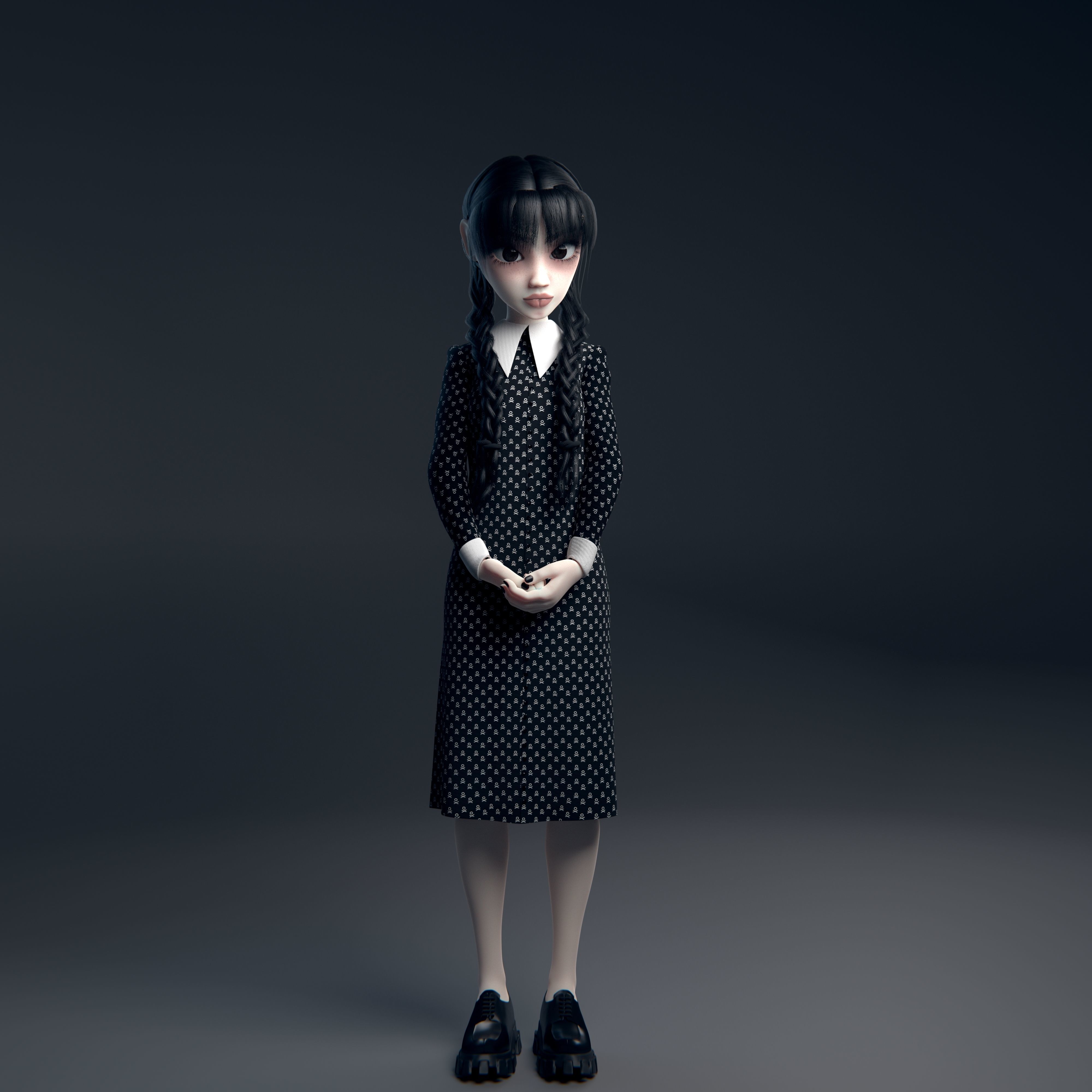 3D model Wednesday Addams - Rigged 3D Character Model VR / AR / low ...