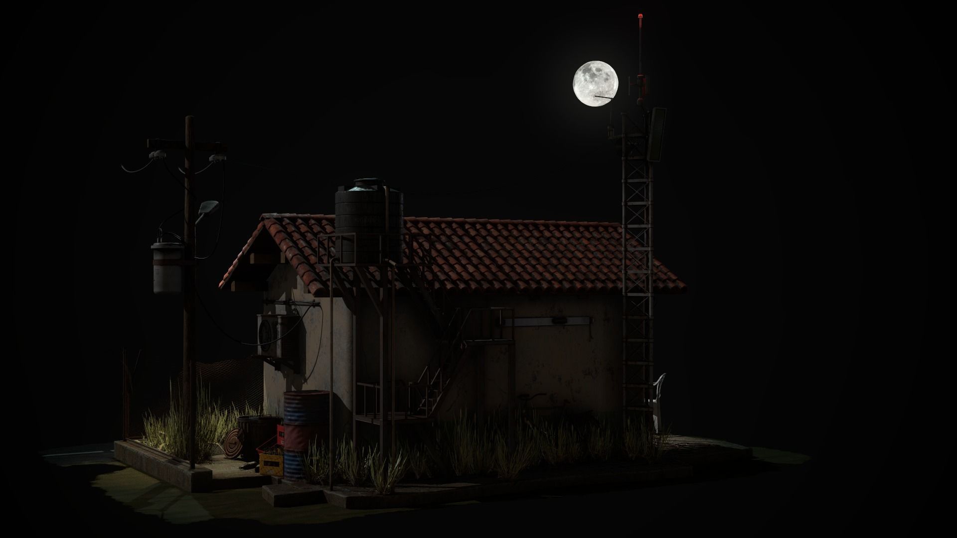 3D model Night city street scene Low-poly 3D model VR / AR / low-poly ...