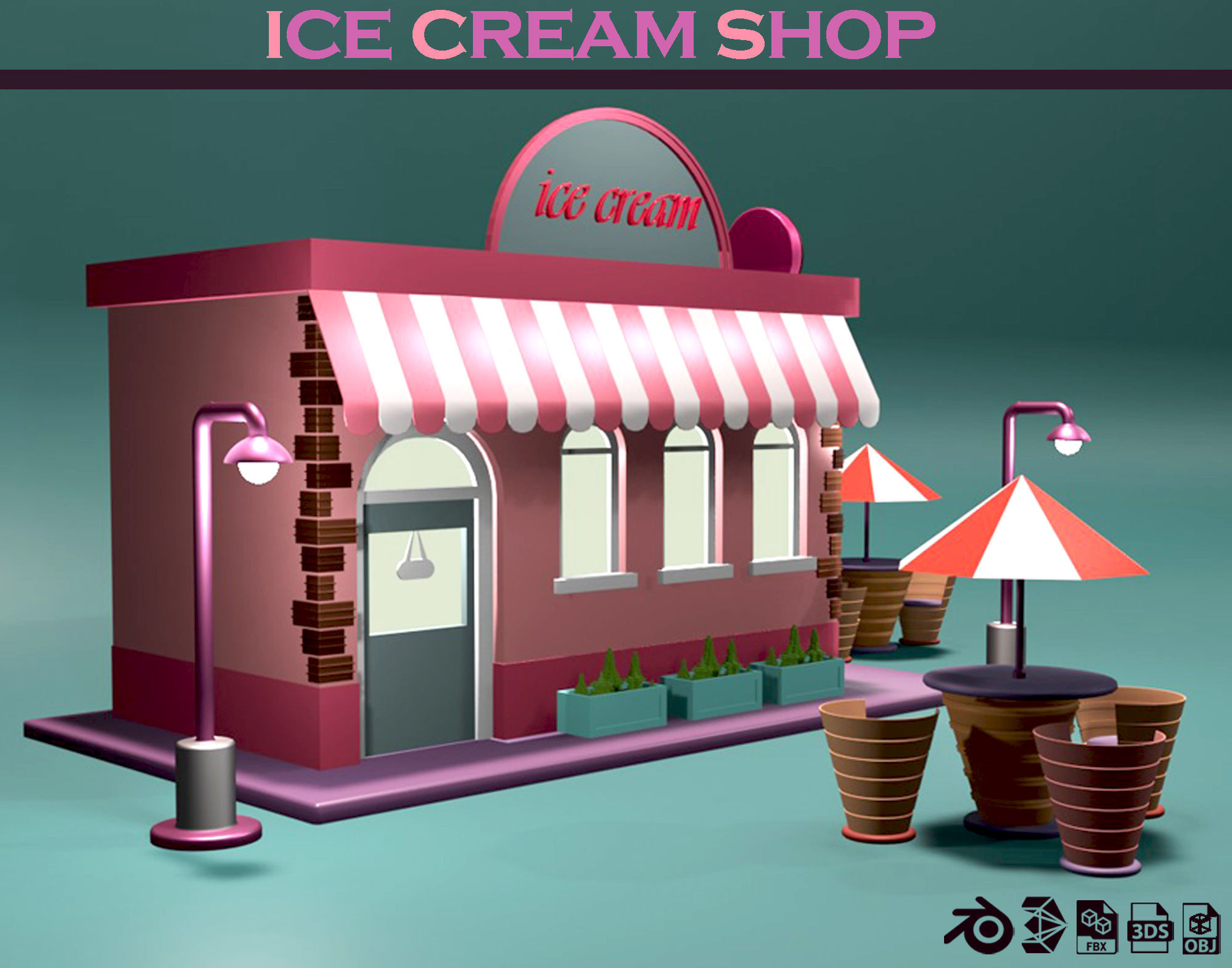 3D model ice cream shop VR / AR / low-poly | CGTrader