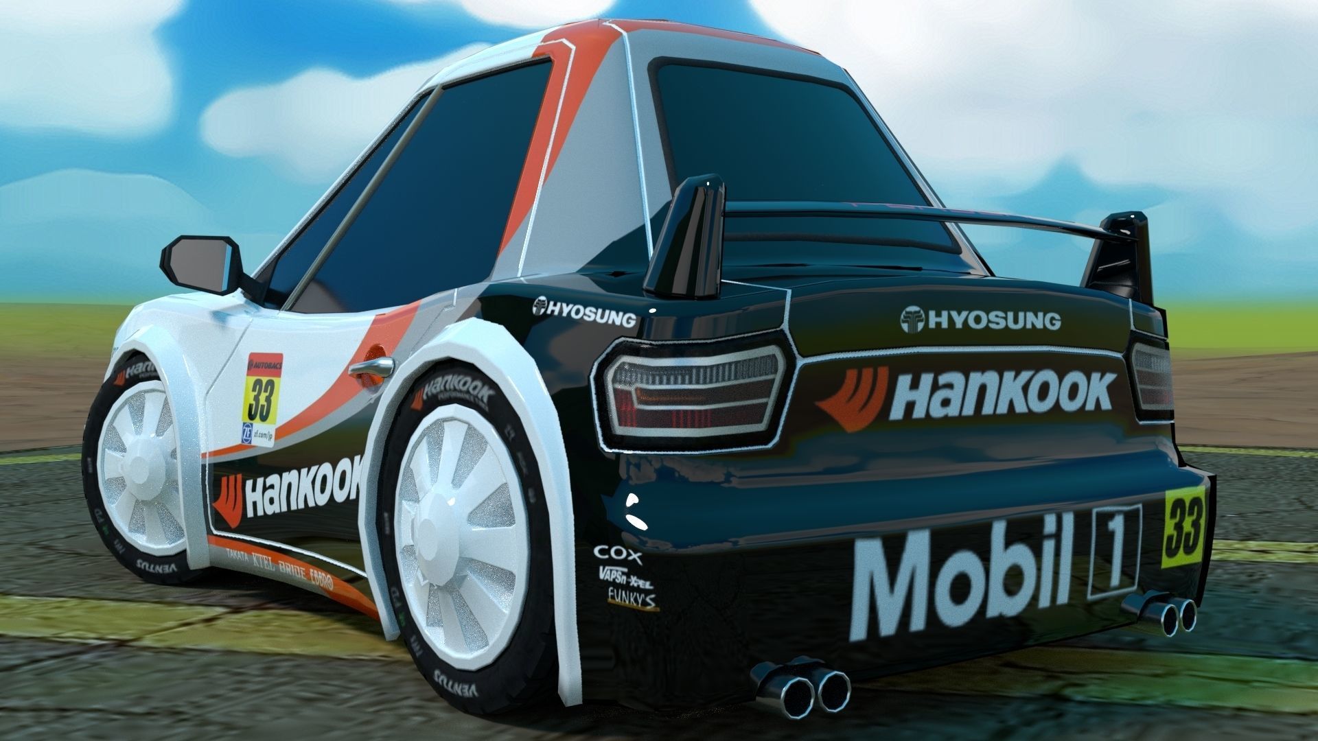 3D model Rigged low poly cartoon racing car HANKOOK VR / AR / low-poly ...