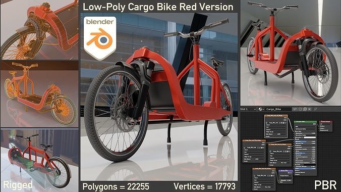 3D model Low-Poly Cargo Bike Red Version Rigged VR / AR / low-poly ...