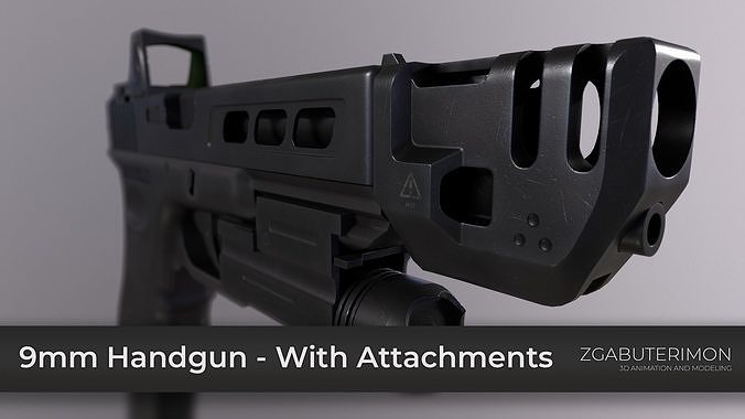 3D model 9mm Handgun - With Attachments VR / AR / low-poly | CGTrader