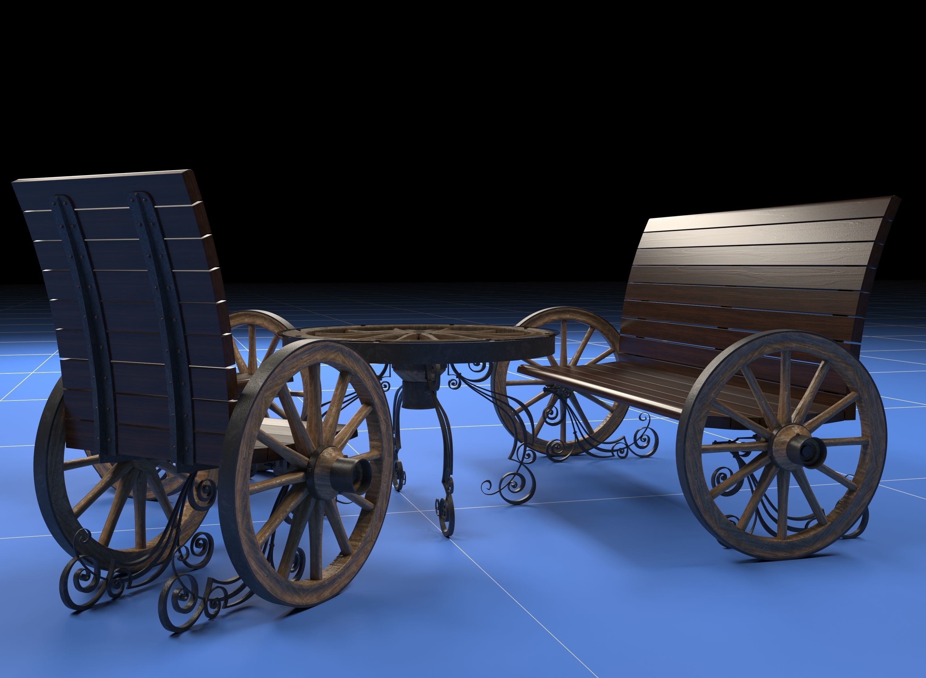 Cartwheel table and seating group 3D model | CGTrader