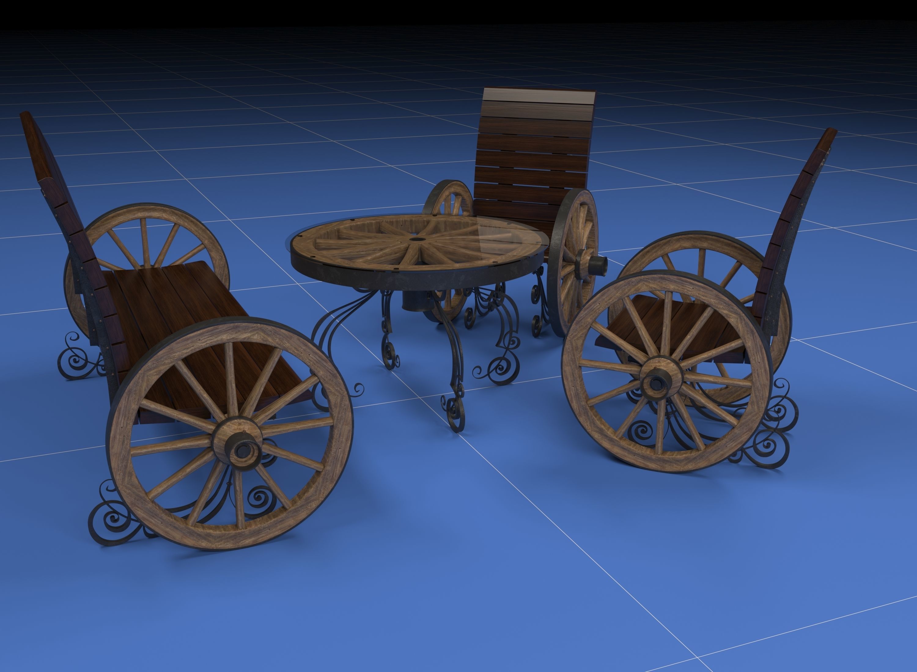 Cartwheel table and seating group 3D model | CGTrader