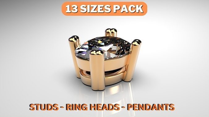 Oval shape 4 double prong setting stud earrings or ring heads 3D model ...