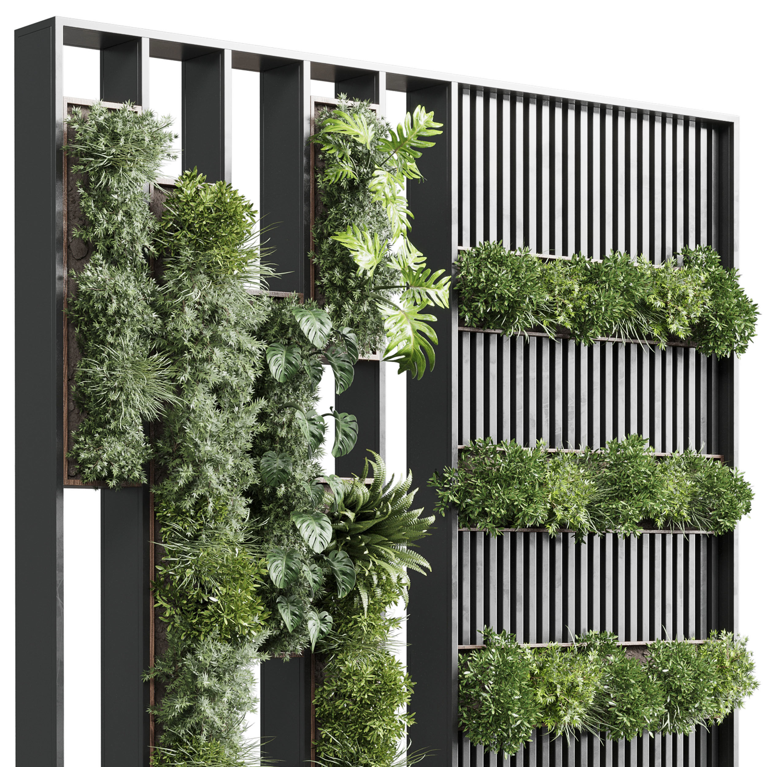 3D model plants set partition in wooden frame Vertical graden 46 VR ...