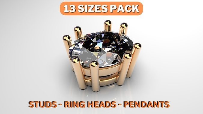 Oval shape 8 prong setting stud earrings or solitaite ring heads 3D ...