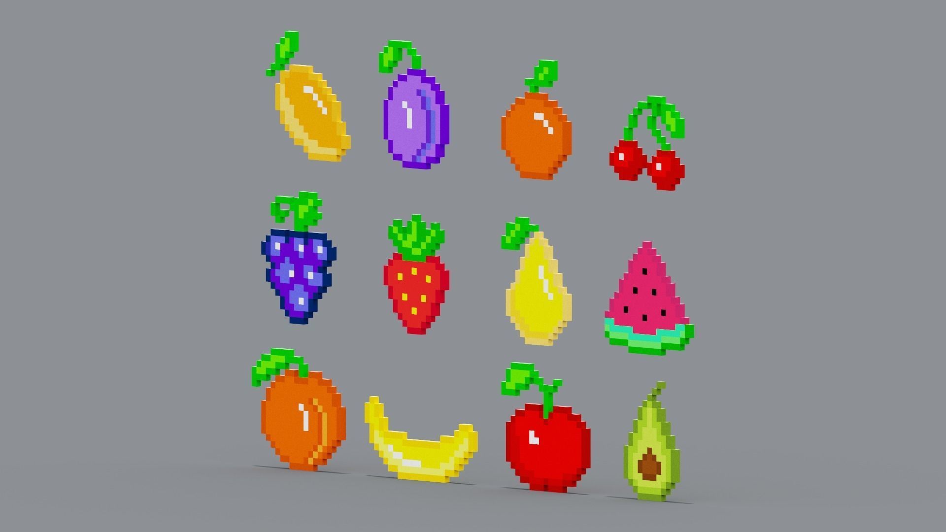 3D model Pixel Fruits Set VR / AR / low-poly | CGTrader