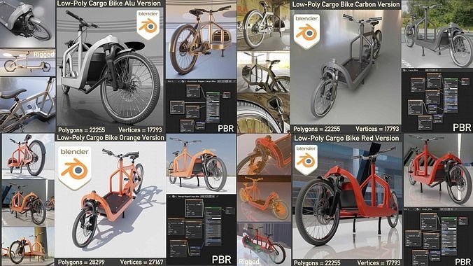 3D Model Collection Low-Poly Cargo Bike Rigged All Versions VR / AR ...