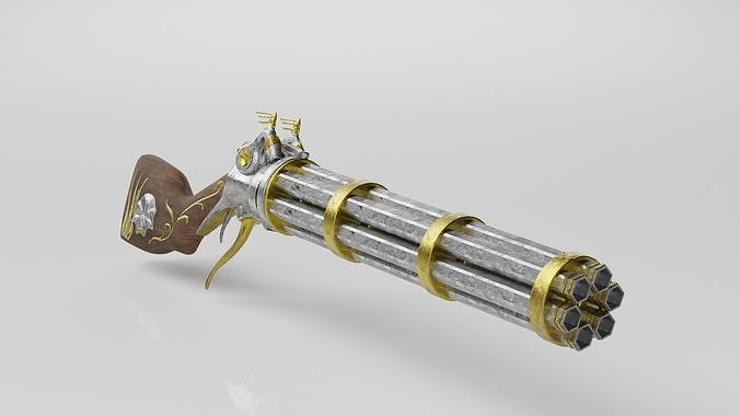 3D model Gothic six barreled machine gun VR / AR / low-poly | CGTrader