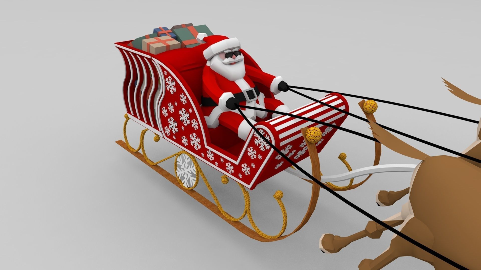 3D Santa in Sleigh with Reindeers 3D model | CGTrader