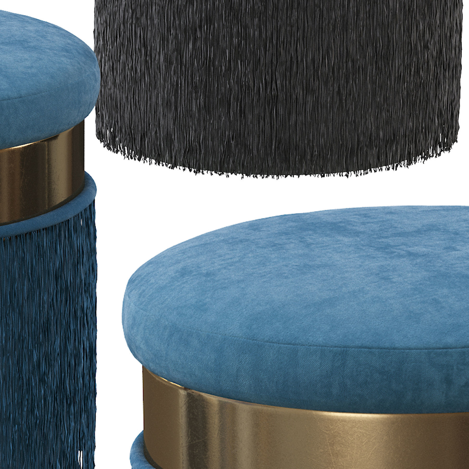 BLUSH MAUVE PINK LONG FRINGED ROUND VELVET OTTOMAN FOOTSTOOL 3D model ...