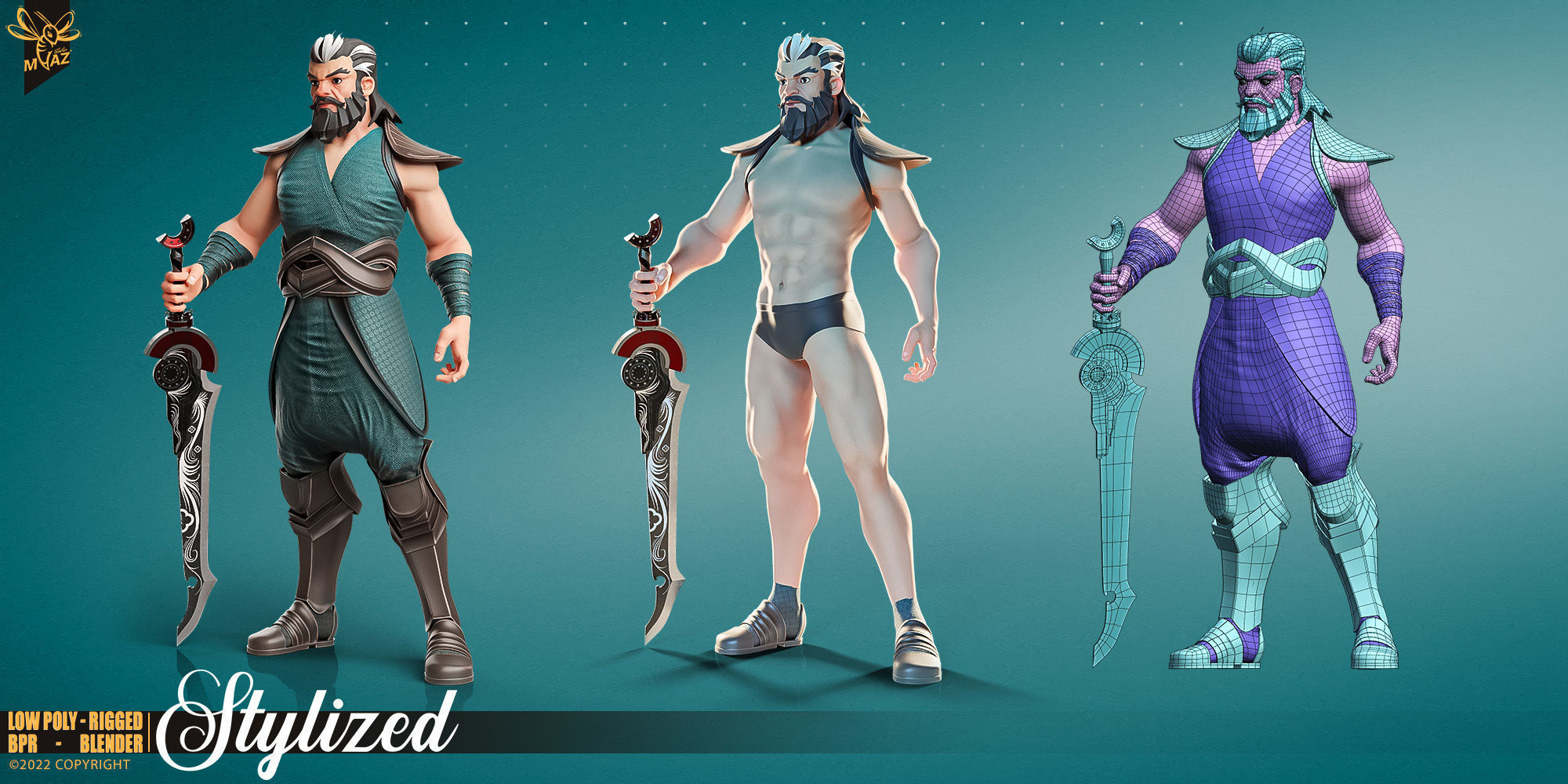 3D model 3D Stylized Male Character Warrior - Armored - Rigged VR / AR ...