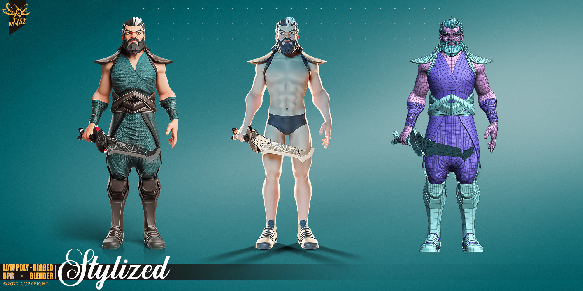 3D model 3D Stylized Male Character Warrior - Armored - Rigged VR / AR ...