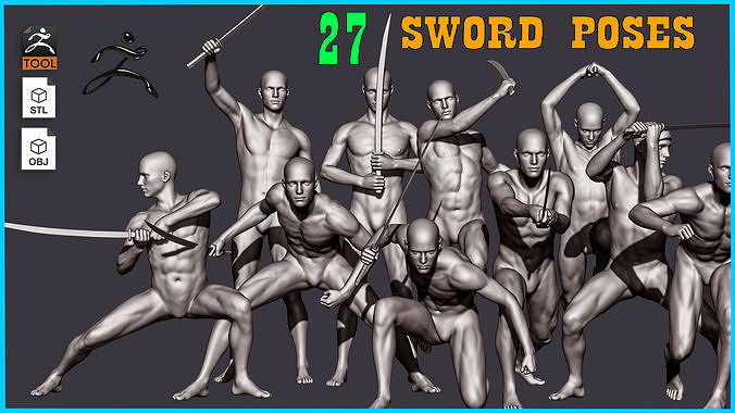 Male full body sword poses 3D model | CGTrader
