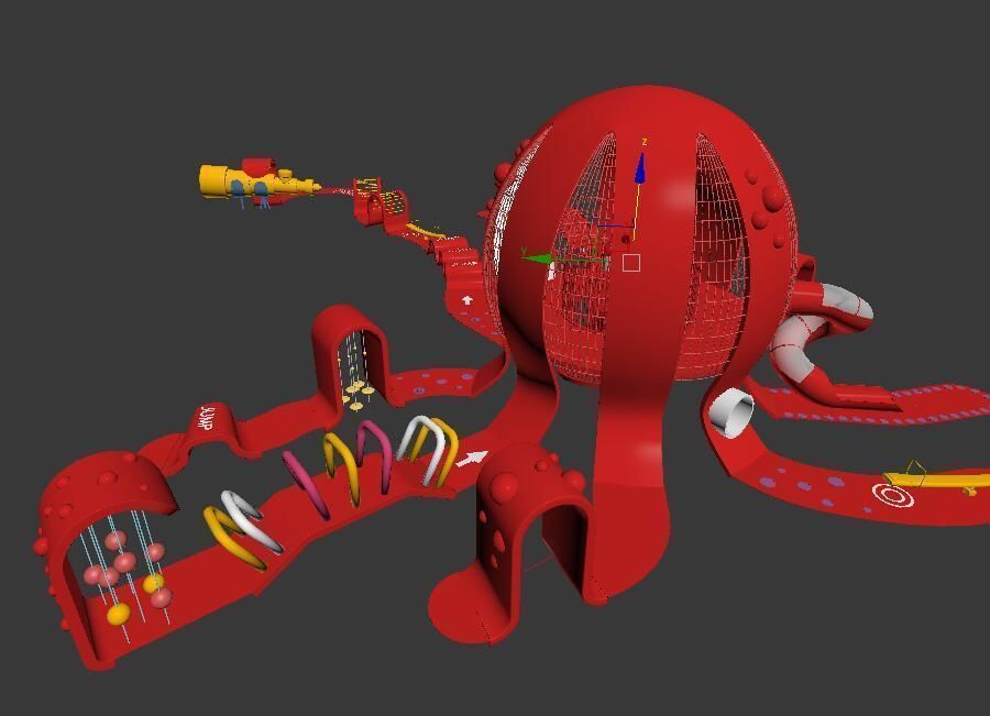 Red octopus children metal playground equipment 3D model | CGTrader