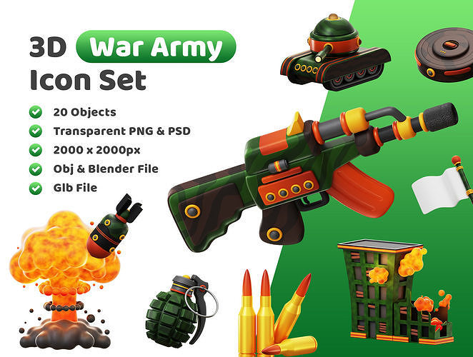 3D model War Army Icon Pack 3D Model VR / AR / low-poly | CGTrader