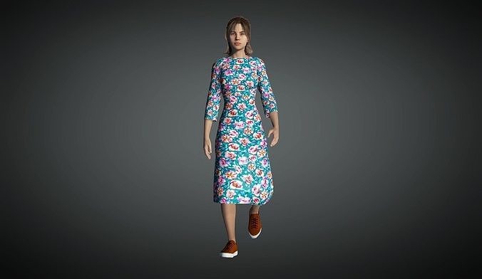 Long dress With rigged Girl 3D model rigged | CGTrader
