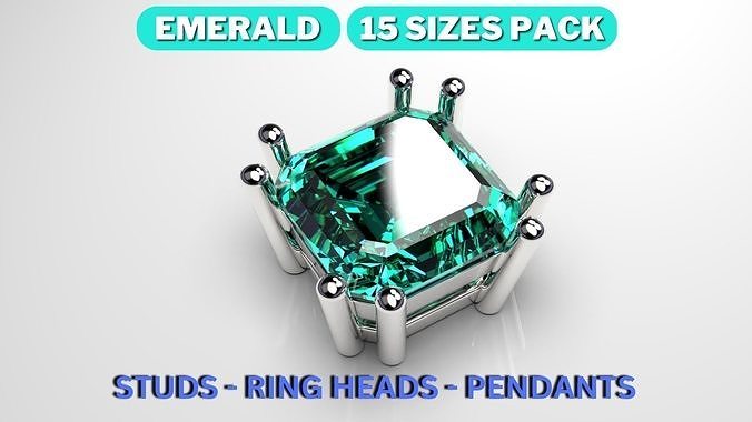 Square emerald cut 8 prong setting stud earrings ring heads 3D model 3D ...