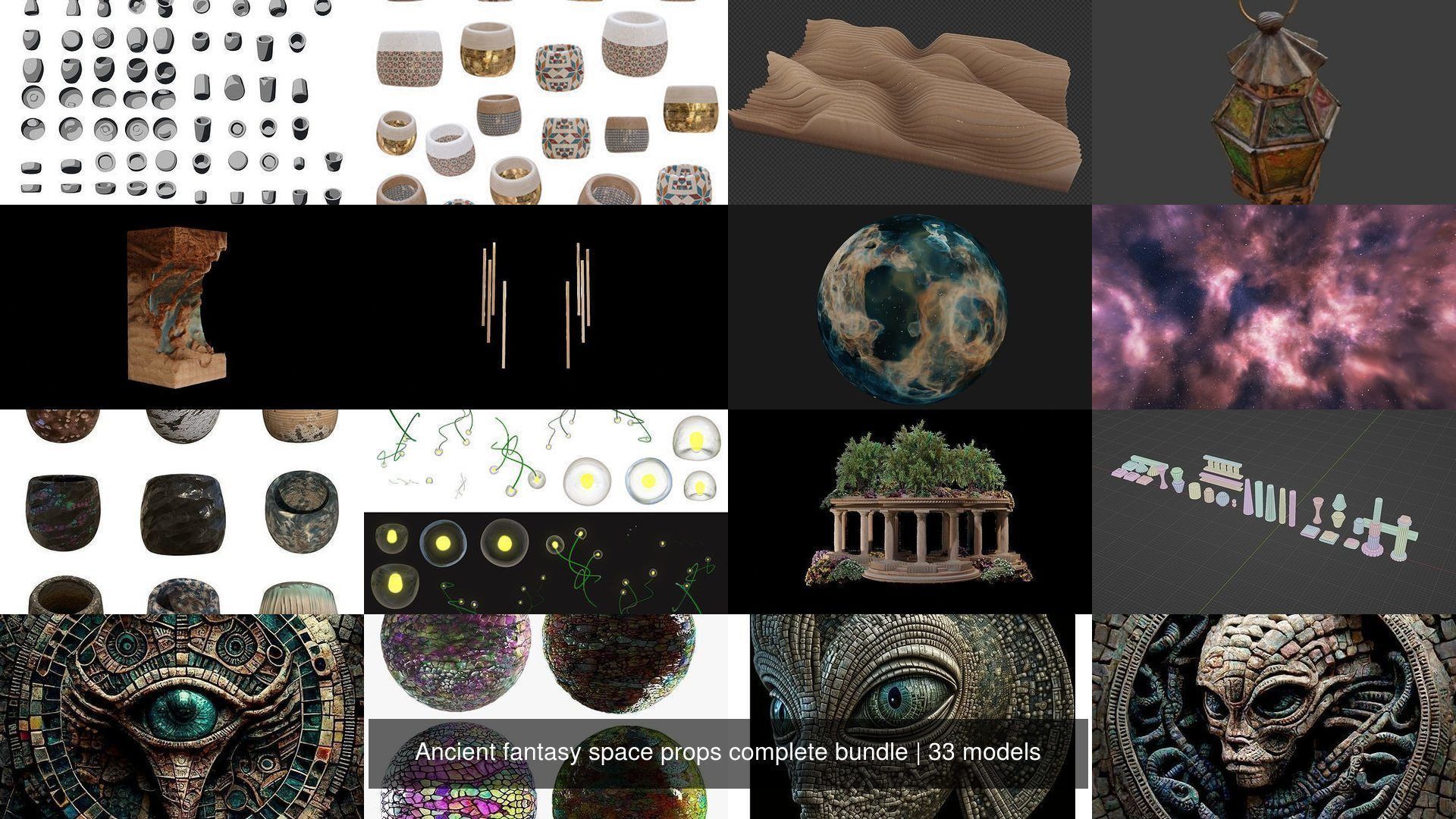 3D Model Collection Ancient fantasy space props complete bundle VR / AR ...
