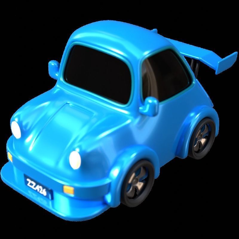 the little blue car on the road 3D model | CGTrader