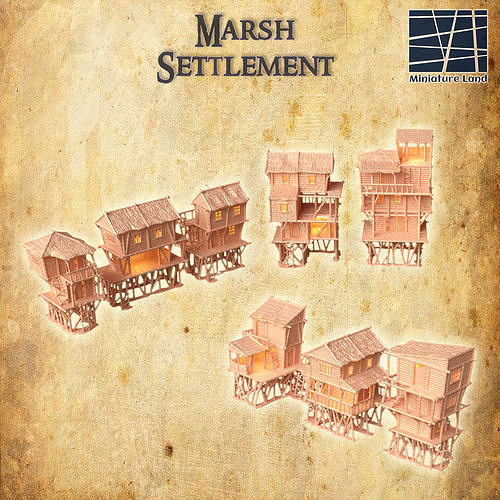 Marsh Settlement Tabletop Terrain 28 MM 3D model 3D printable | CGTrader