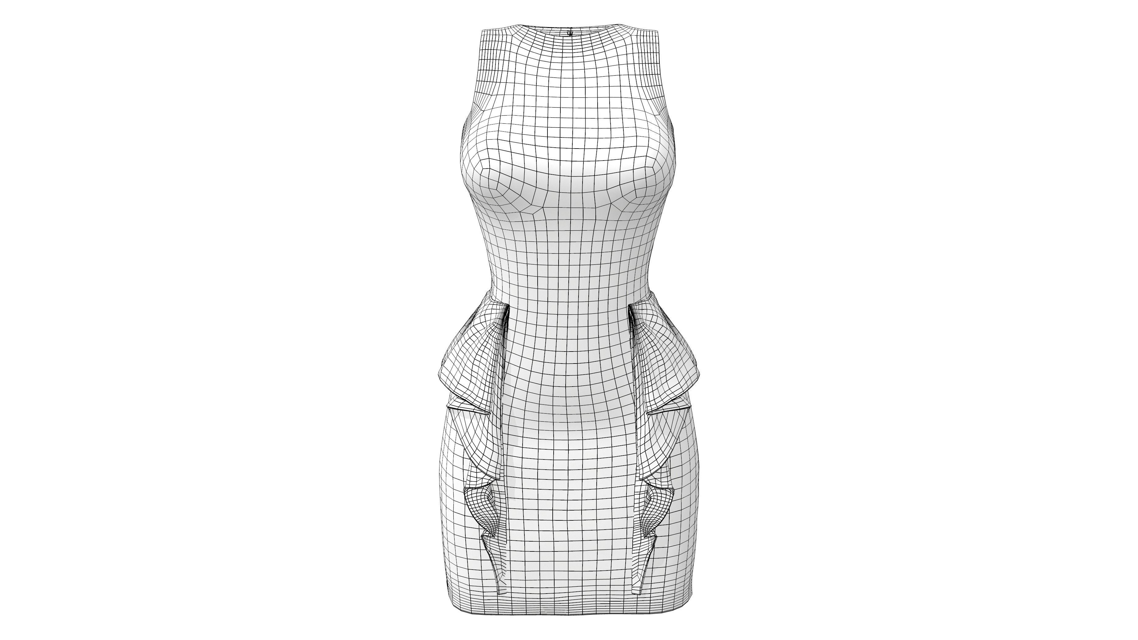3D model Leather Sleeveless Bodycon Dress With Side Skirt Frills VR ...