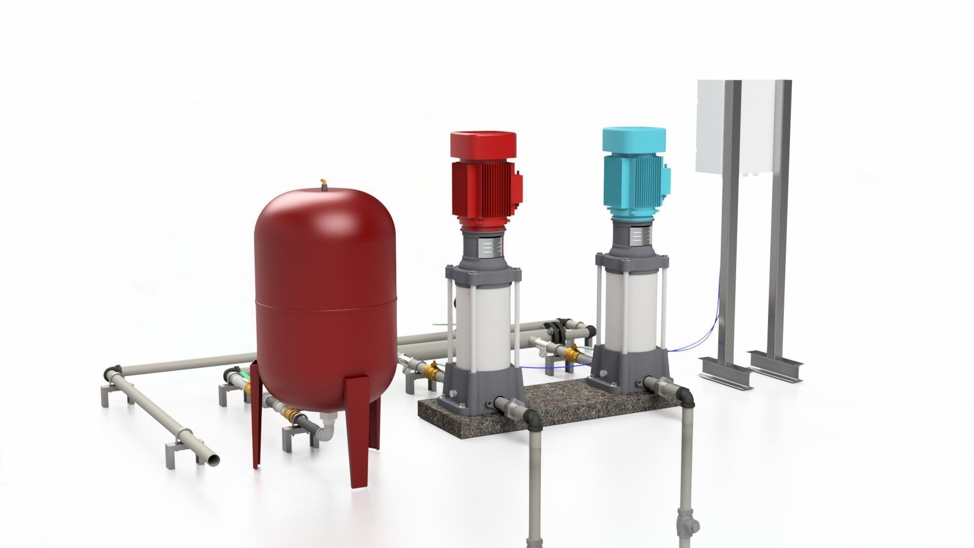 Installations of Booster Pump Multistage Pump Full Assembly 3D model 3D ...