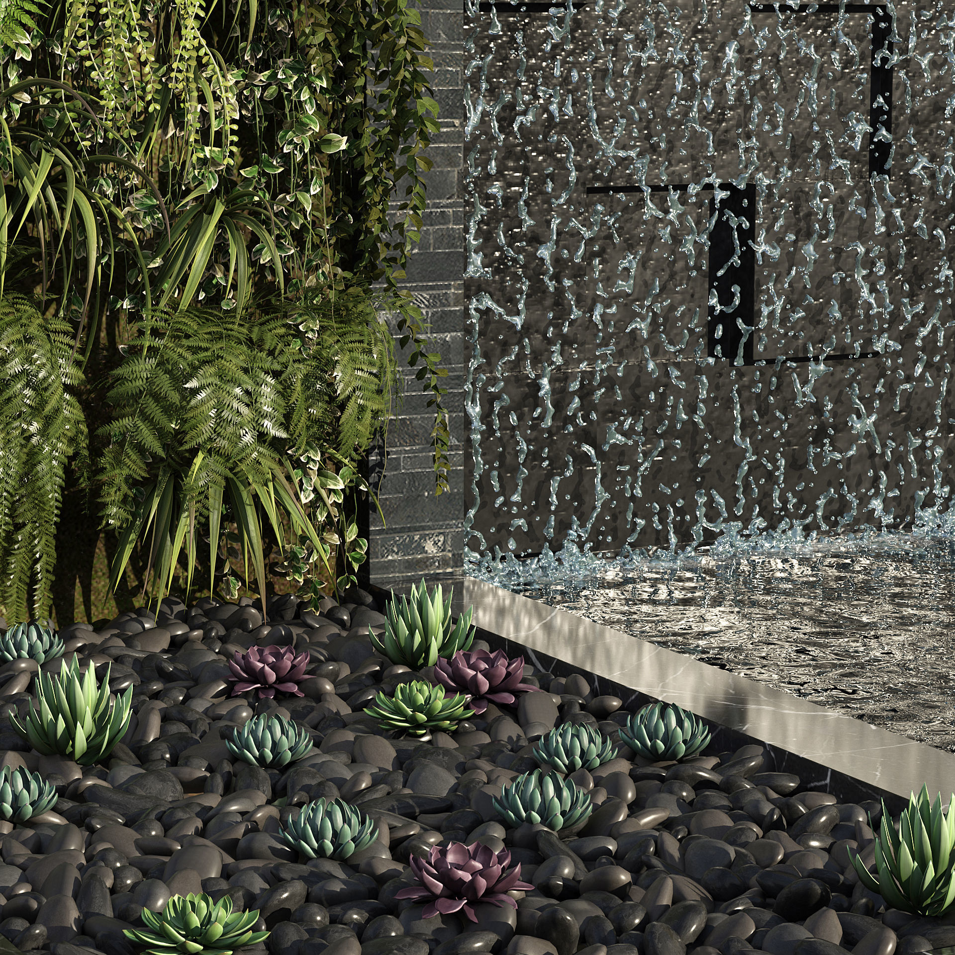 Wall with Plants and Waterfall 3D model | CGTrader