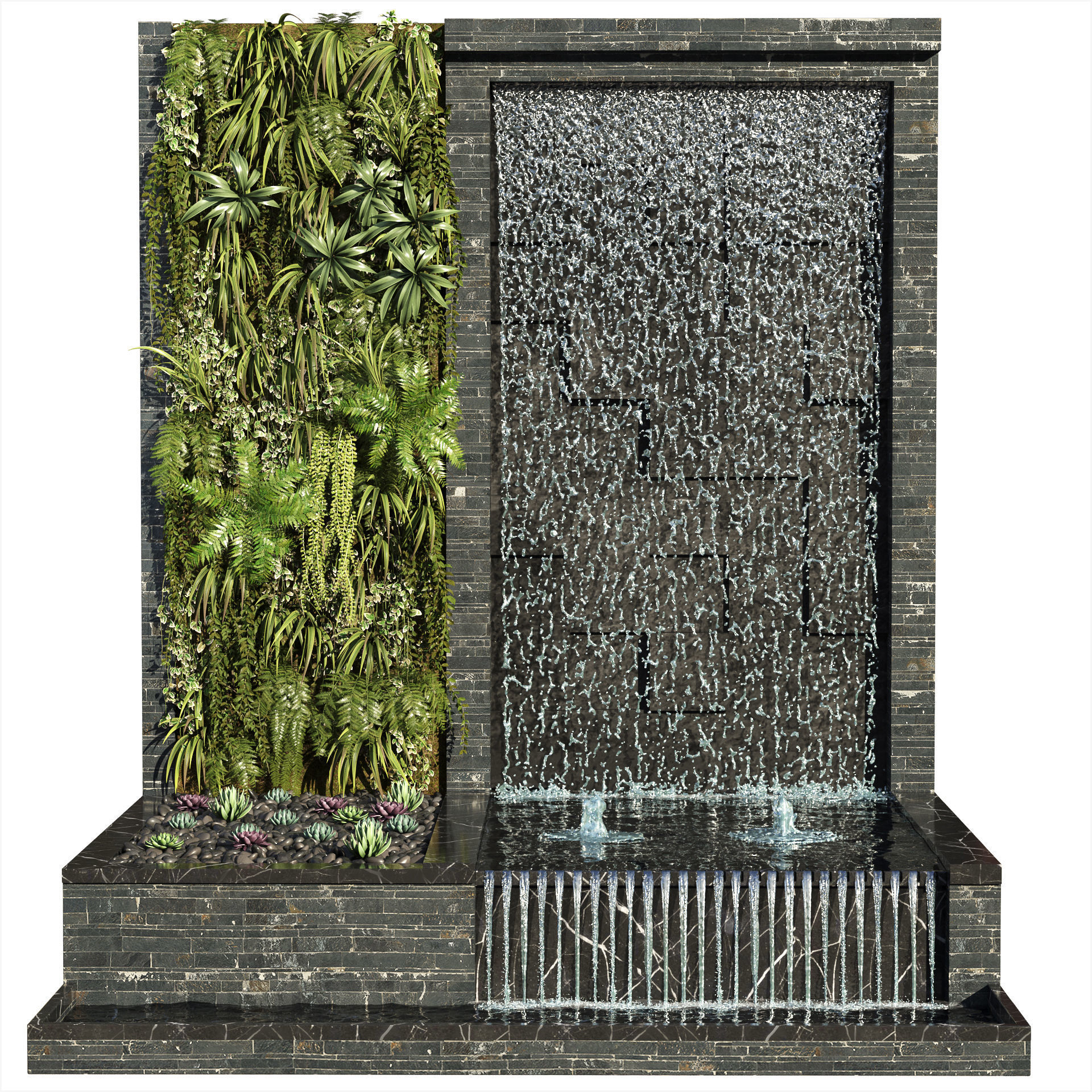 Wall with Plants and Waterfall 3D model | CGTrader