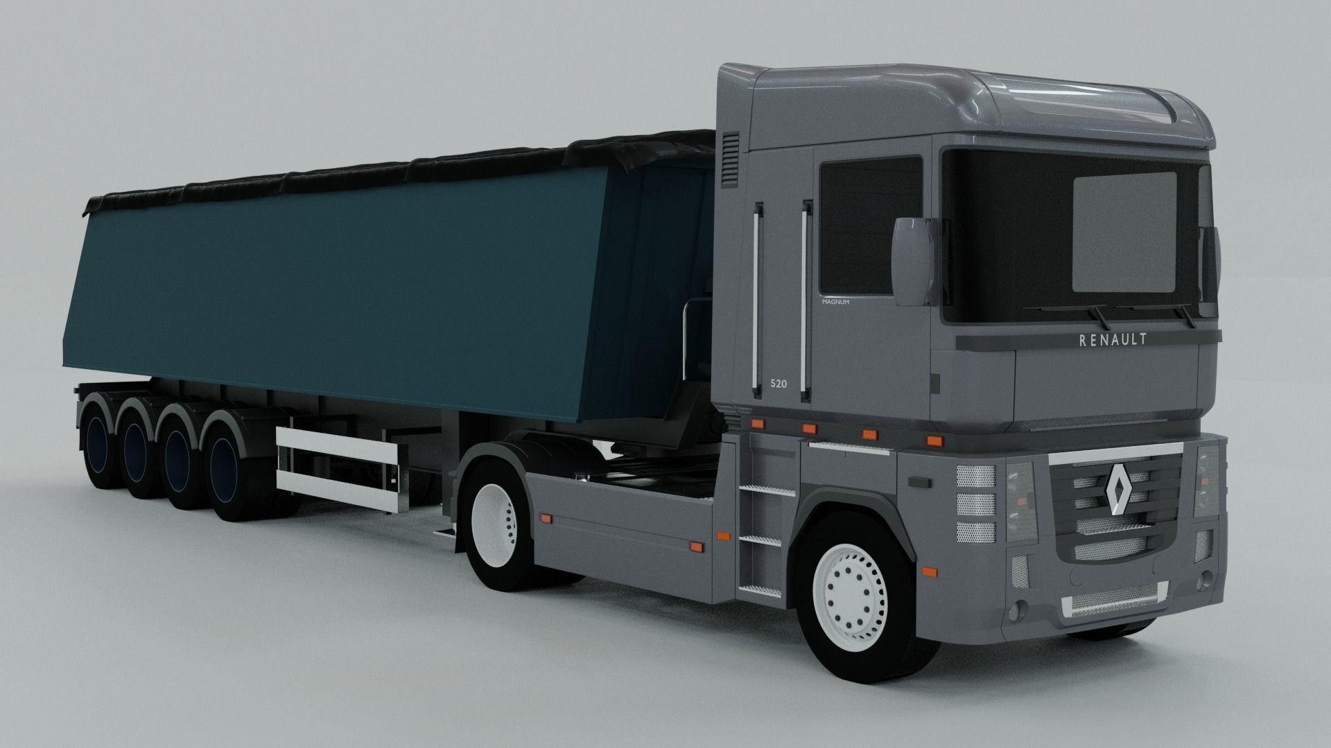 TRUCK Renault MAGNUM 520 Grain-trailer READY FOR SUBDIV 3D model | CGTrader