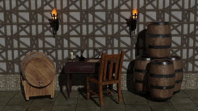 old medieval workbench in a cellar free VR / AR / low-poly 3D model ...