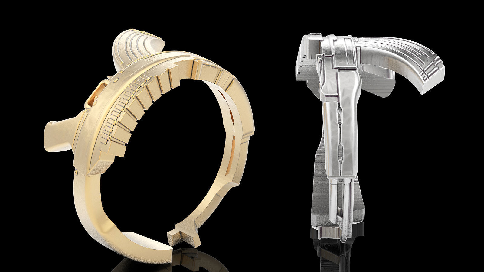 Gun AK47 ring silver gold printable jewelry 3D model 3D model 3D ...