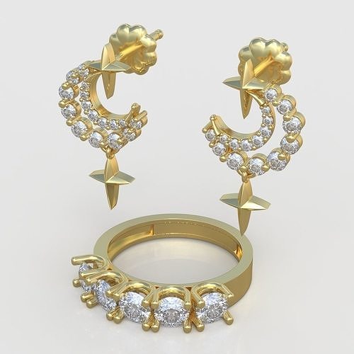 Ring and Earring Set 3D printable model 0052 3D Model Collection | CGTrader