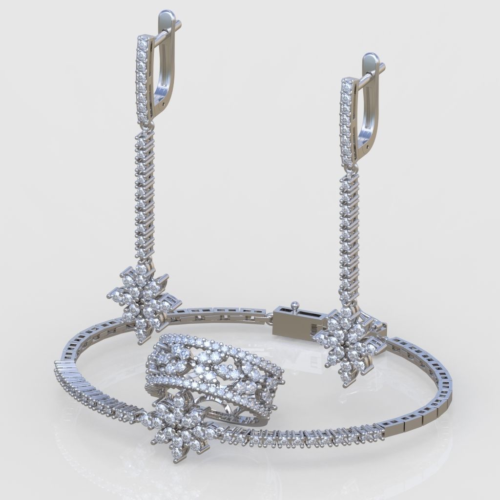 Ring Bracelet and Earring Set 3D printable model 0060 3D Model Collection | CGTrader