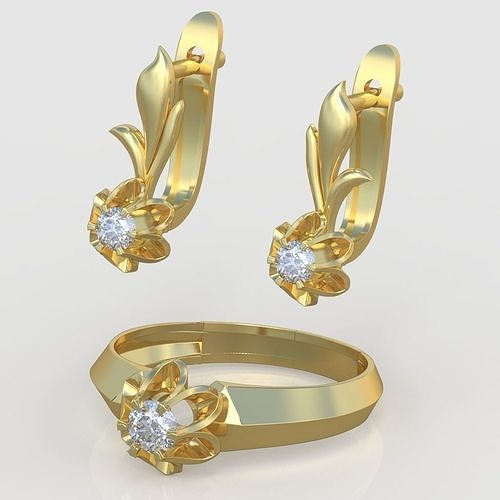 Ring and Earring Set 3D printable model 0061 3D Model Collection | CGTrader