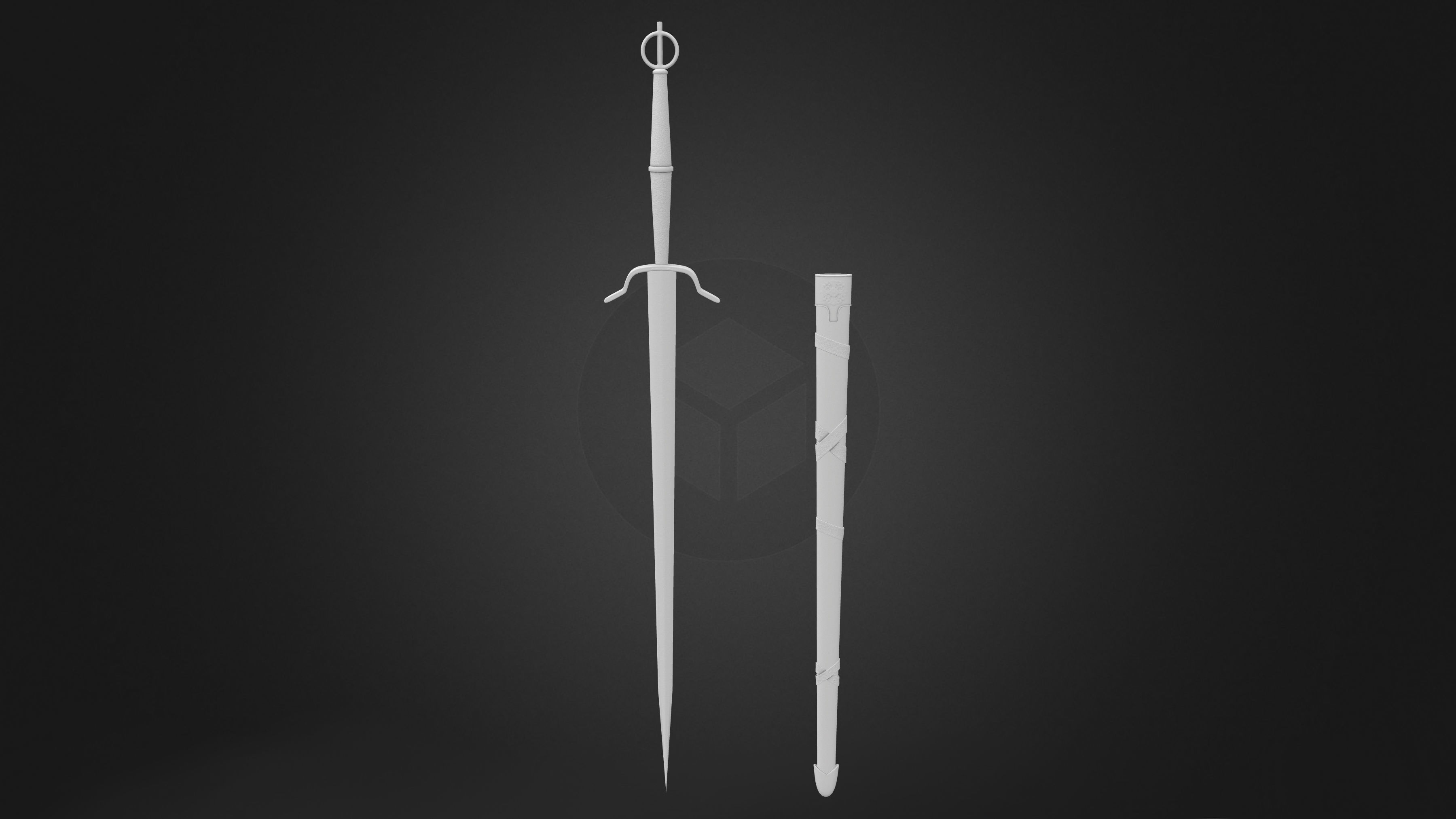 3D model Medieval Long Hilt Sword With Scabbard VR / AR / low-poly ...