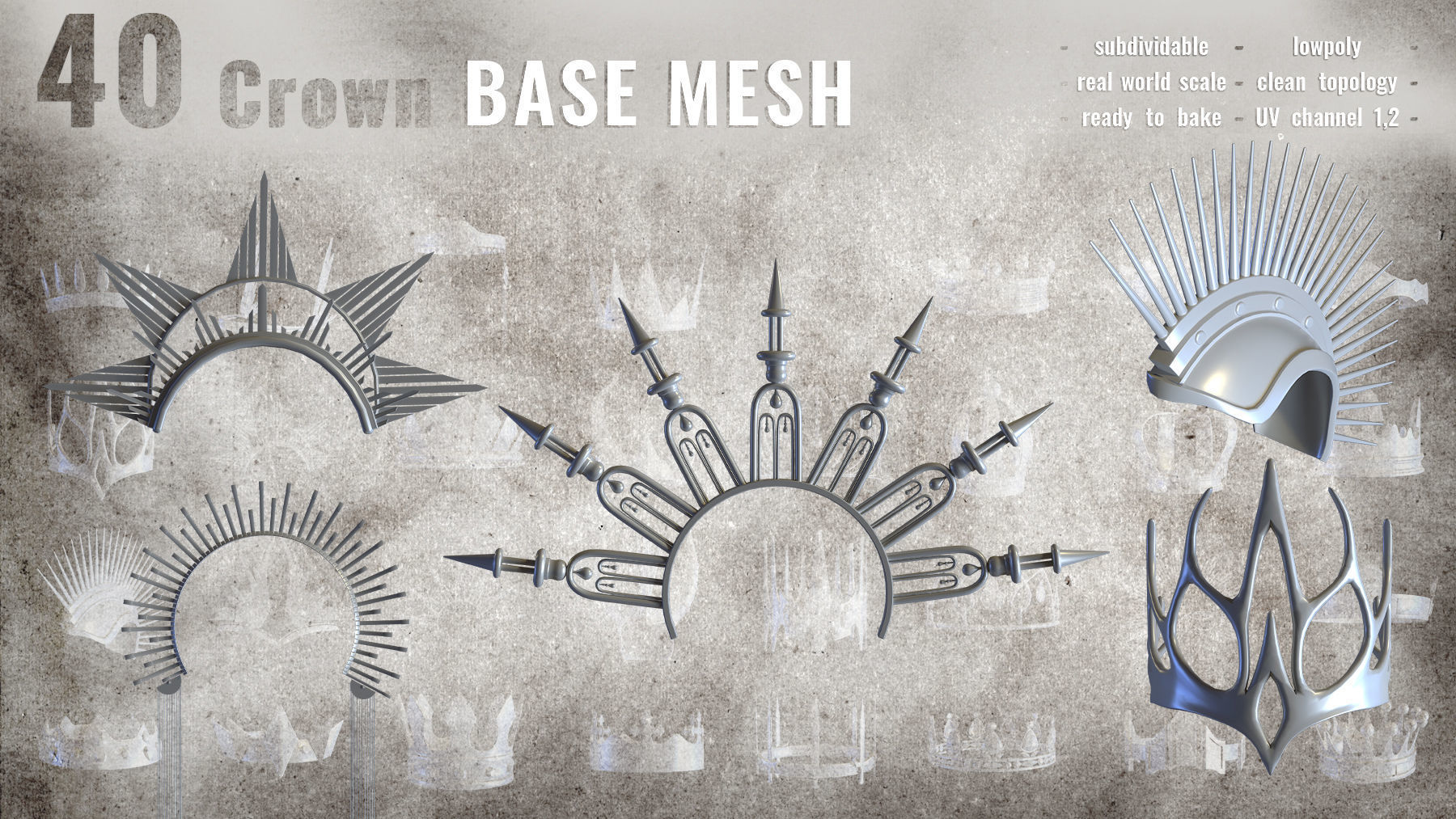 3D model 40 Crown BASE MESHE VR / AR / low-poly | CGTrader