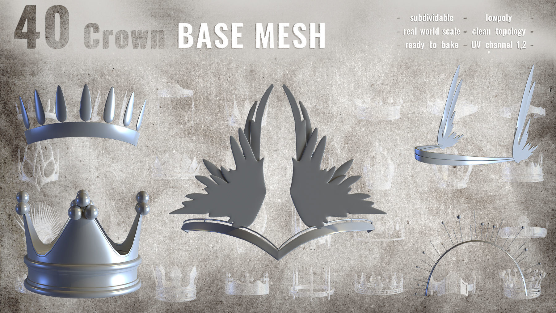3D model 40 Crown BASE MESHE VR / AR / low-poly | CGTrader