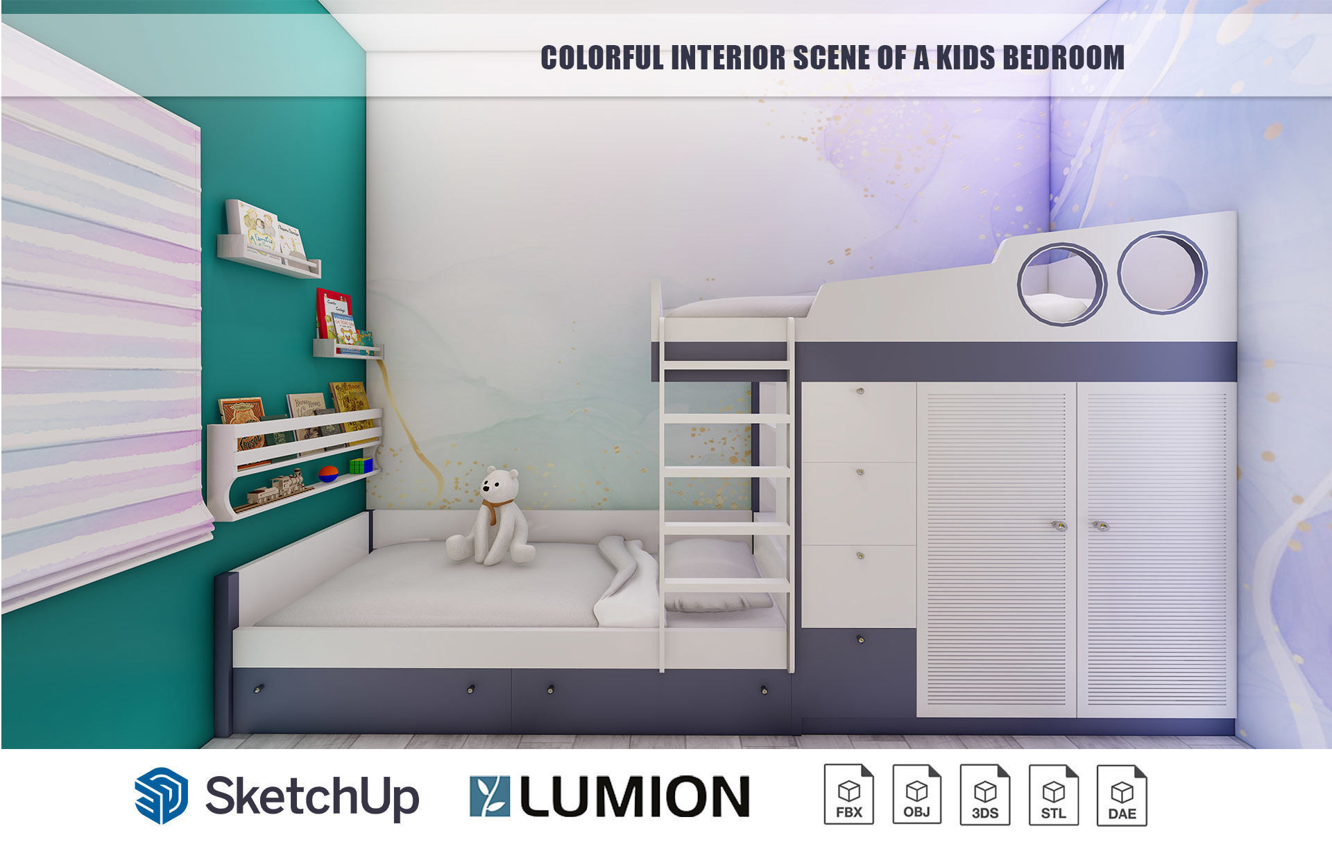 Colorful interior scene of a kids bedroom 3D model | CGTrader