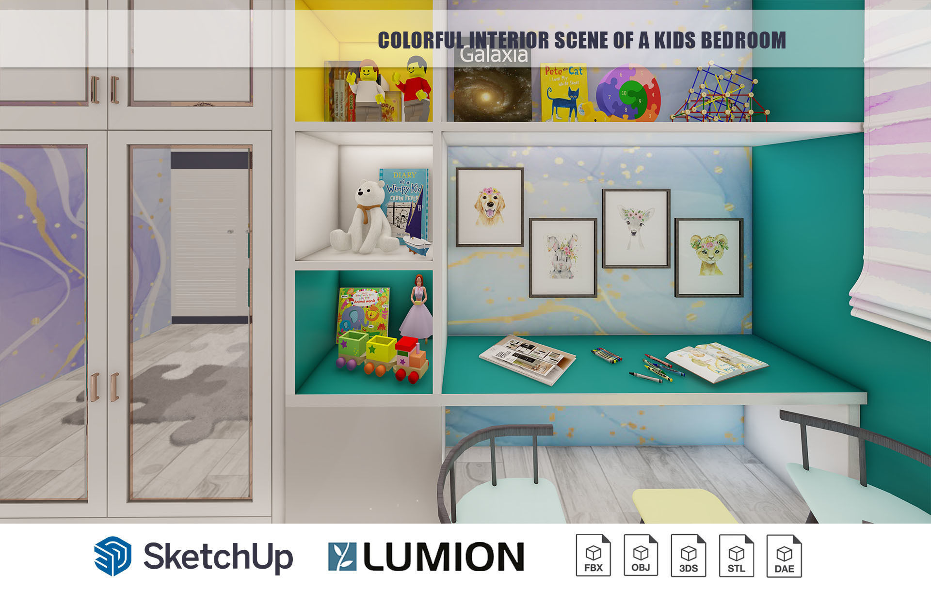 Colorful interior scene of a kids bedroom 3D model | CGTrader
