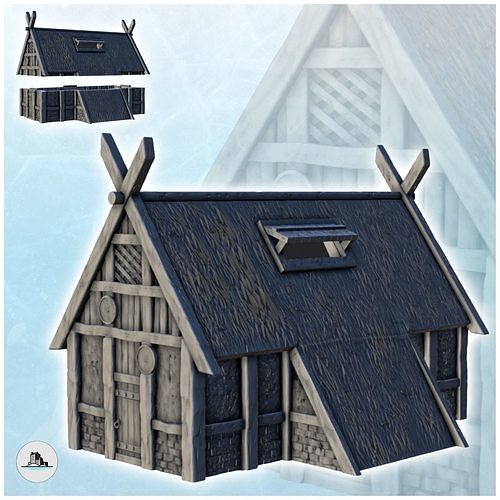 Viking building with large thatched roof and roof window 8 3D model 3D ...