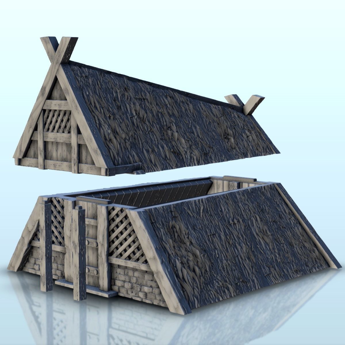 Viking building with bevelled roof and wooden column 6 3D model 3D ...