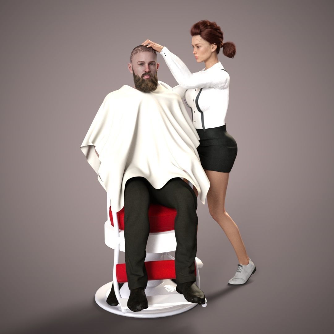 BARBER SHOP GIRL AND CUSTOMER 3D model 3D printable | CGTrader