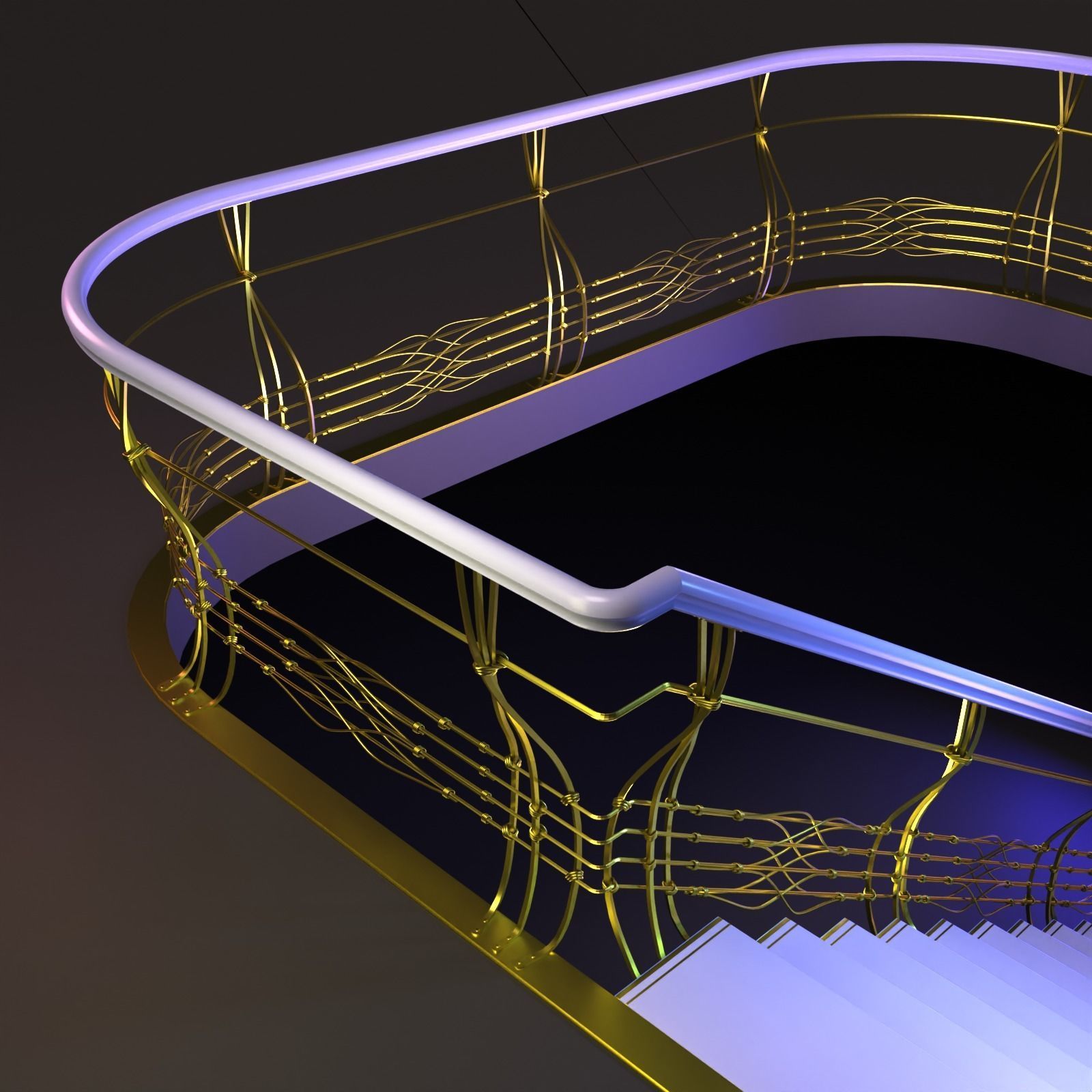 Ladder-gold stair railing - stair railing 3D model rigged | CGTrader