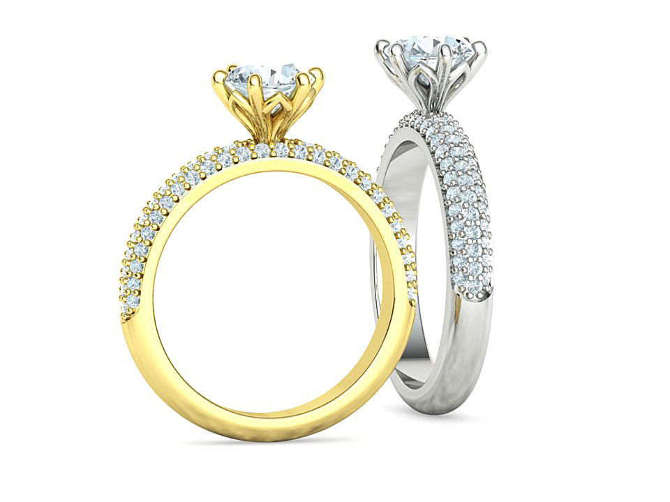 Gianna Engagement 3-Row Diamond Ring 1ct stone 3dprint model 3D model ...