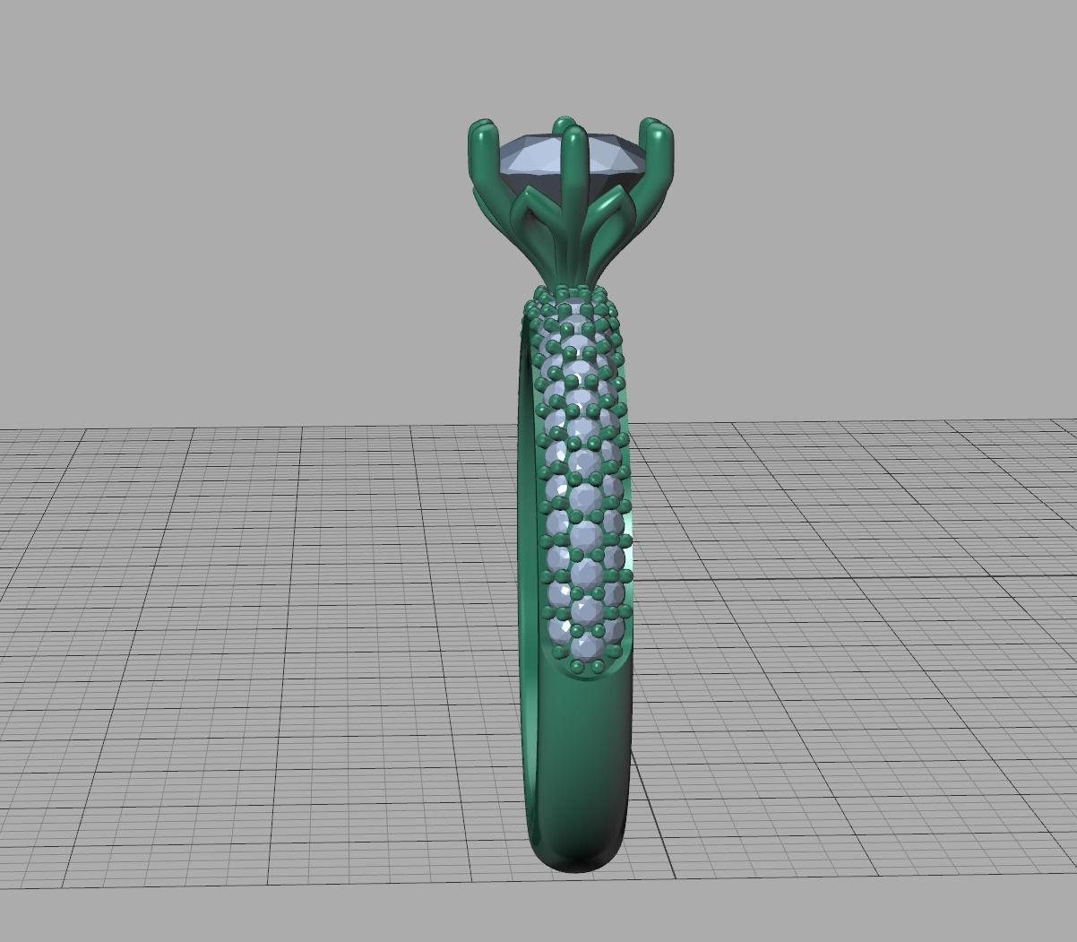 Gianna Engagement 3-Row Diamond Ring 1ct stone 3dprint model 3D model ...